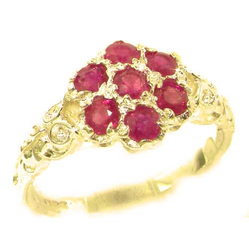 Luxury Ladies Solid 9ct Gold Natural Ruby Victorian Daisy Ring