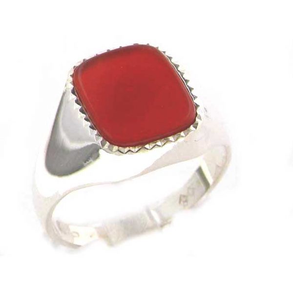 Luxury Sterling Silver Mens Cushion Cut Cornelian Signet Ring