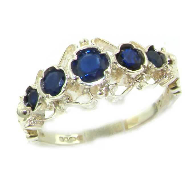Solid Sterling Silver Genuine Natural Sapphire Ring of English Georgian ...