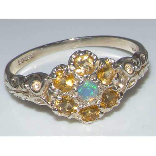 Victorian Ladies Solid Sterling Silver Natural Fiery Opal & Citrine ...